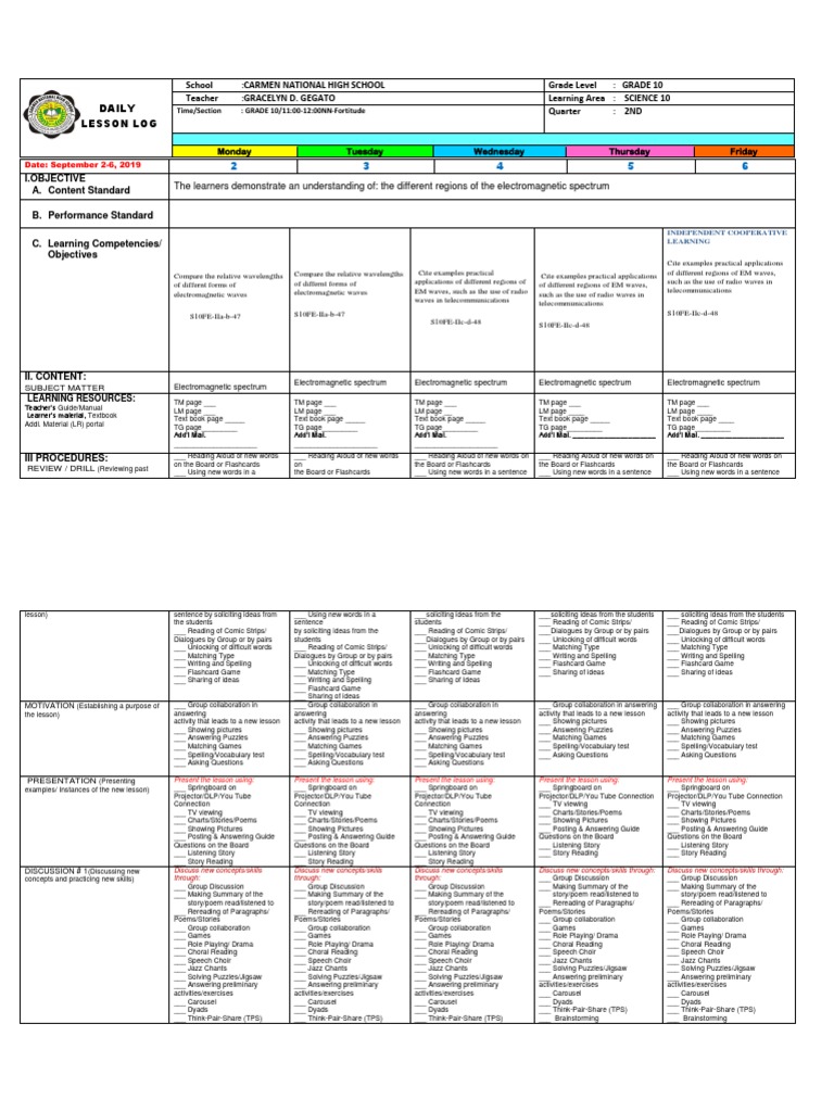 Grade 10 Science Lesson Plan: EM Waves | PDF | Electromagnetic Spectrum ...