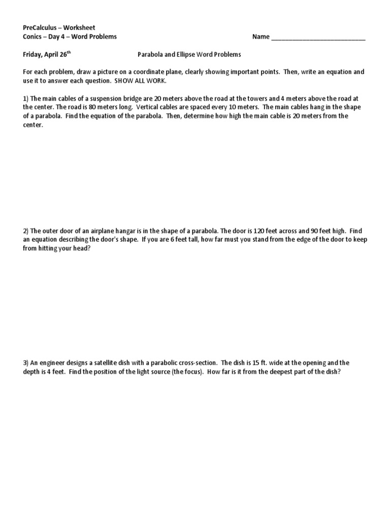 Conic Word Problems | PDF | Ellipse | Geometry