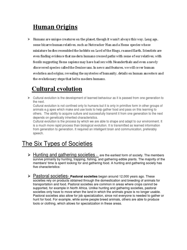 Human Origins: The Six Types of Societies | PDF | Society | Agriculture