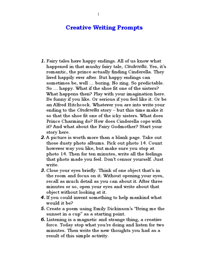 Creative Writing - Prompts | PDF | Cinderella