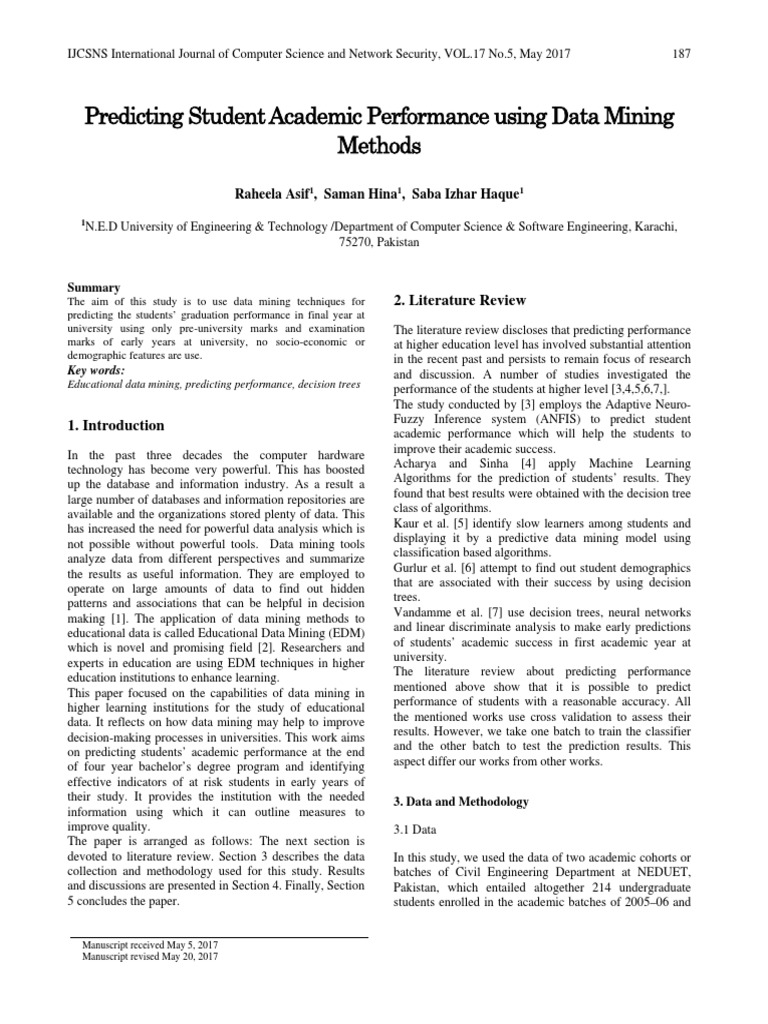 Predicting Student Academic Performance Using Data Mining Methods | PDF | Data Mining | Prediction