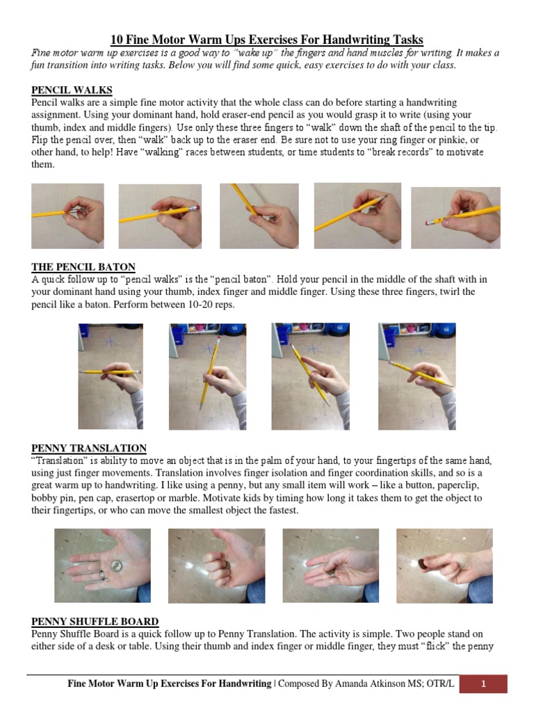 Handwriting Warm-Up Exercises Guide | PDF | Finger | Hand