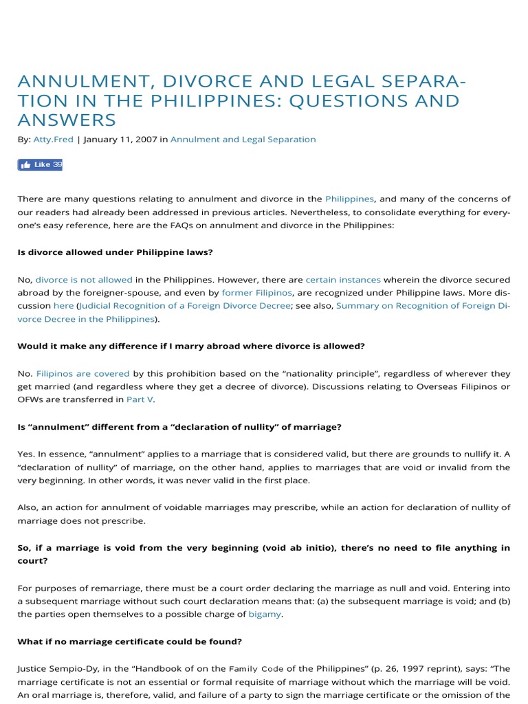 Annulment, Divorce and Legal Separation in The Philippines | Download ...