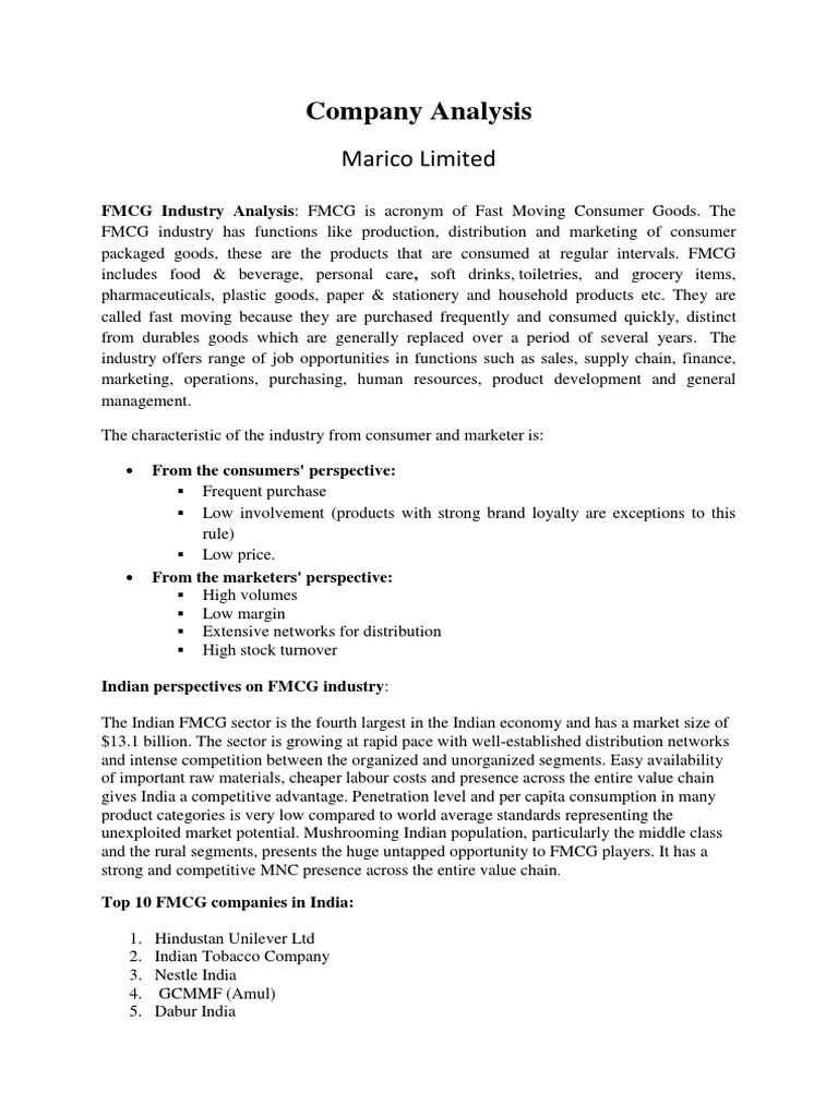 Marico Limited Company Analysis - 122286044 | PDF | Economies ...