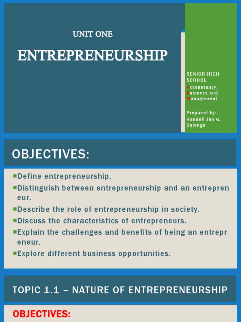 Unit One: Entrepreneurship | PDF | Entrepreneurship | Goal