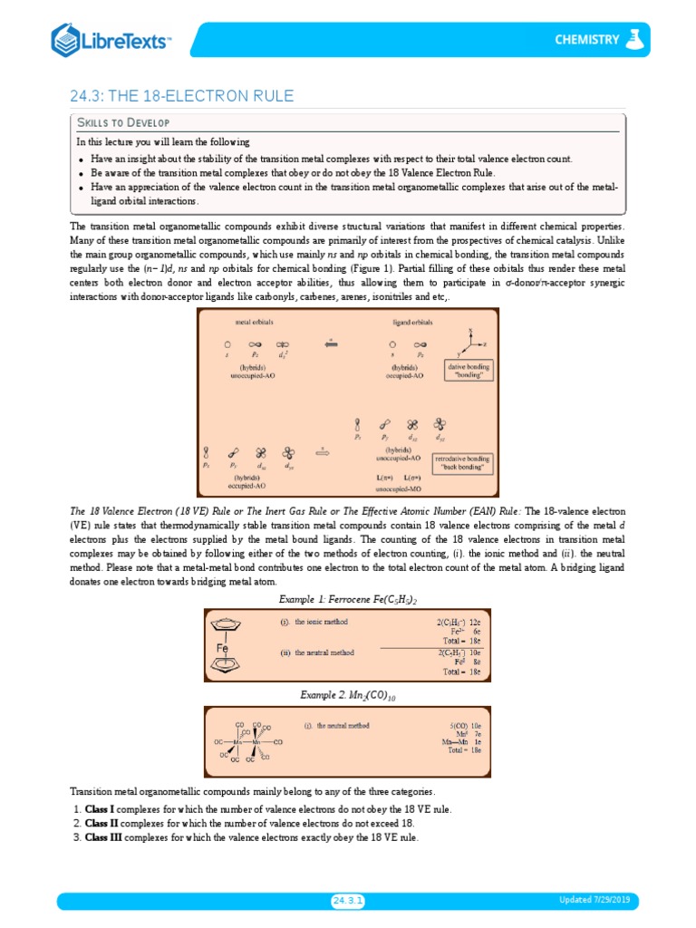 The 18 Electron Rule | PDF | Transition Metals | Coordination Complex