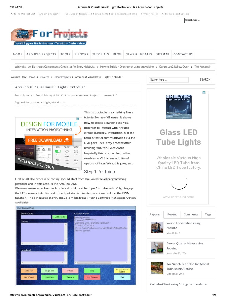 Glass LED Tube Lights: Arduino & Visual Basic 6 Light Controller | Download Free PDF | Arduino ...