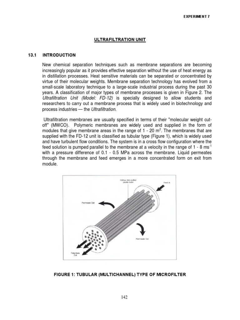 Experiment 7 - Ultrafiltration Operation PDF | PDF | Membrane ...