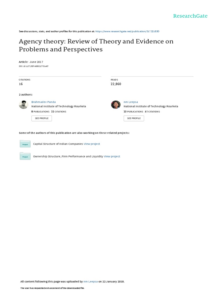 Agency Theory Review of Theory and Evidence | PDF | Corporate ...