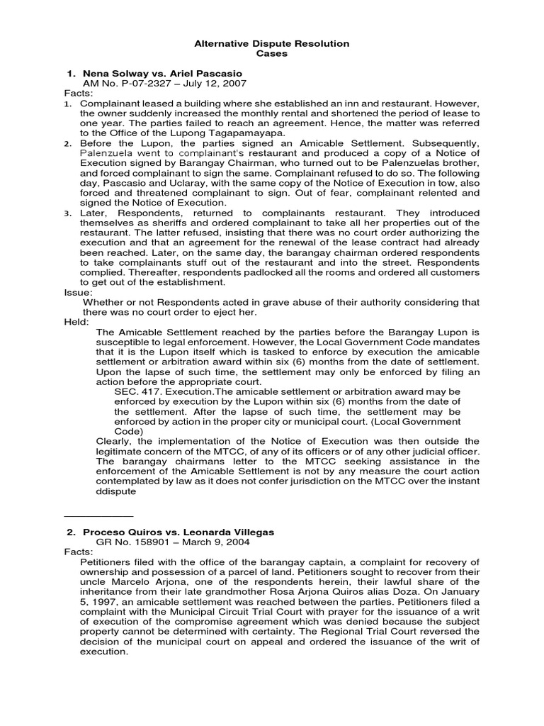 Alternative Dispute Resolution Case Digests - 1st Wave Atty Bernante ...