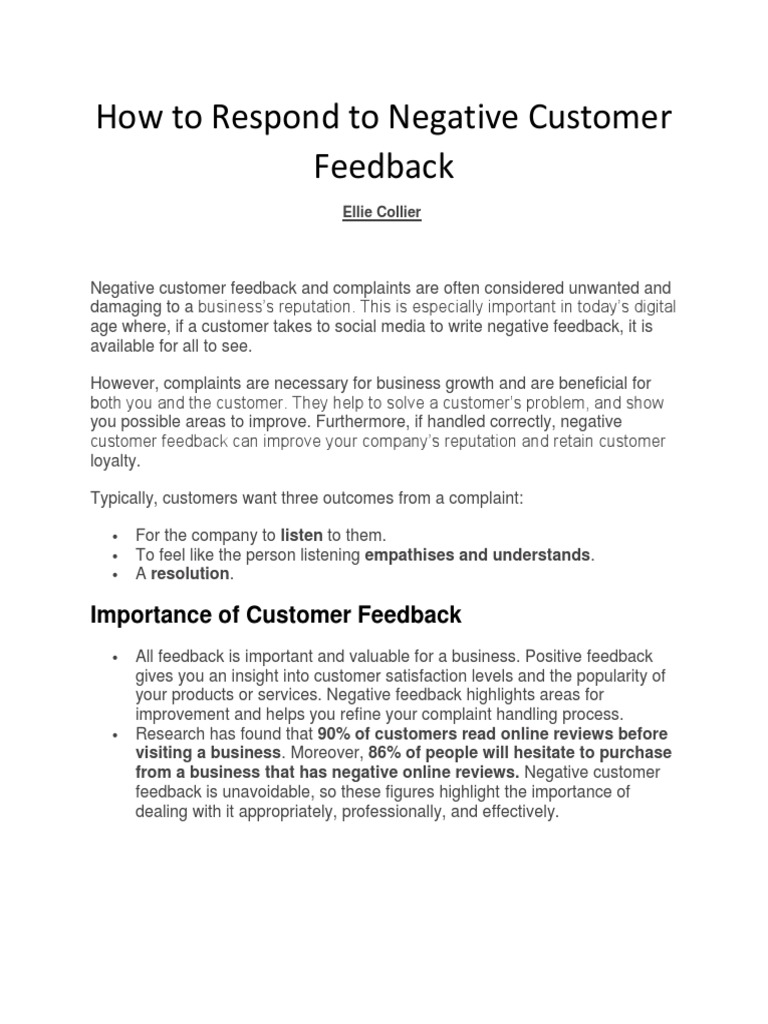 How To Respond To Negative Customer Feedback | PDF | Reputation ...