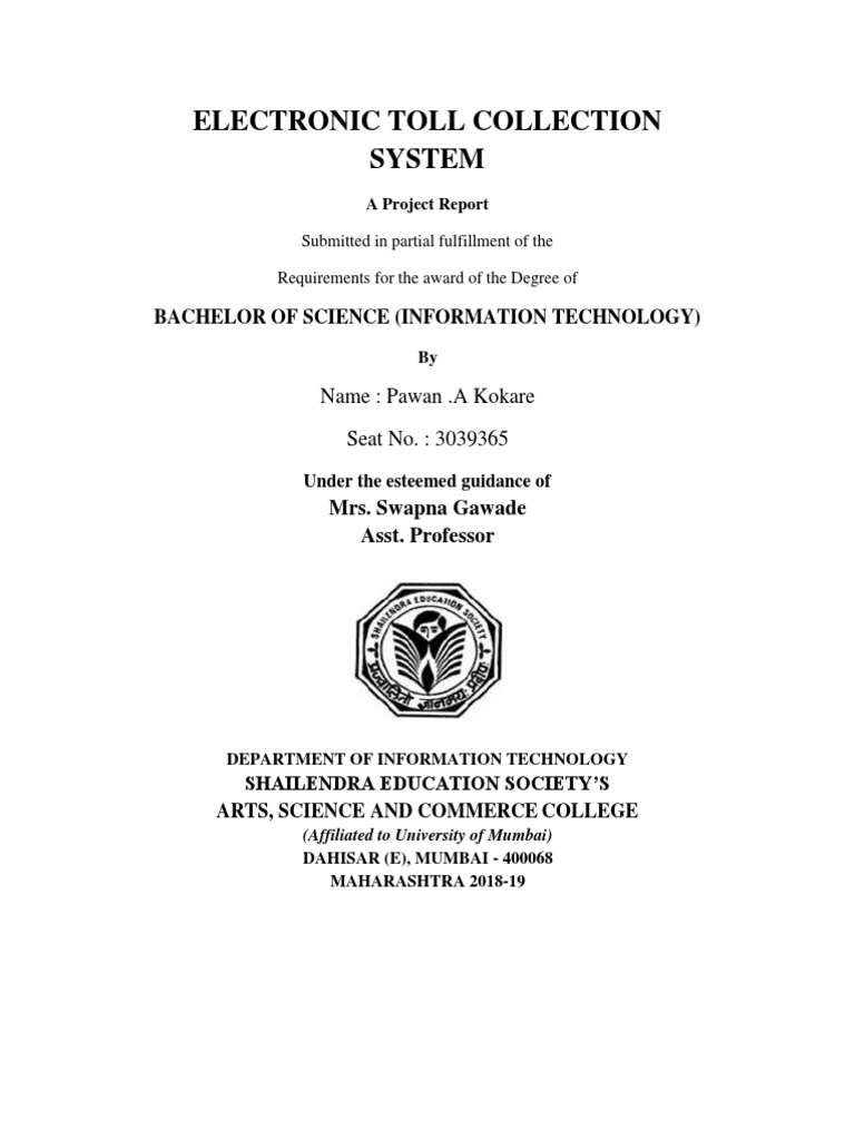 Electronic Toll Collection System: Bachelor of Science (Information ...