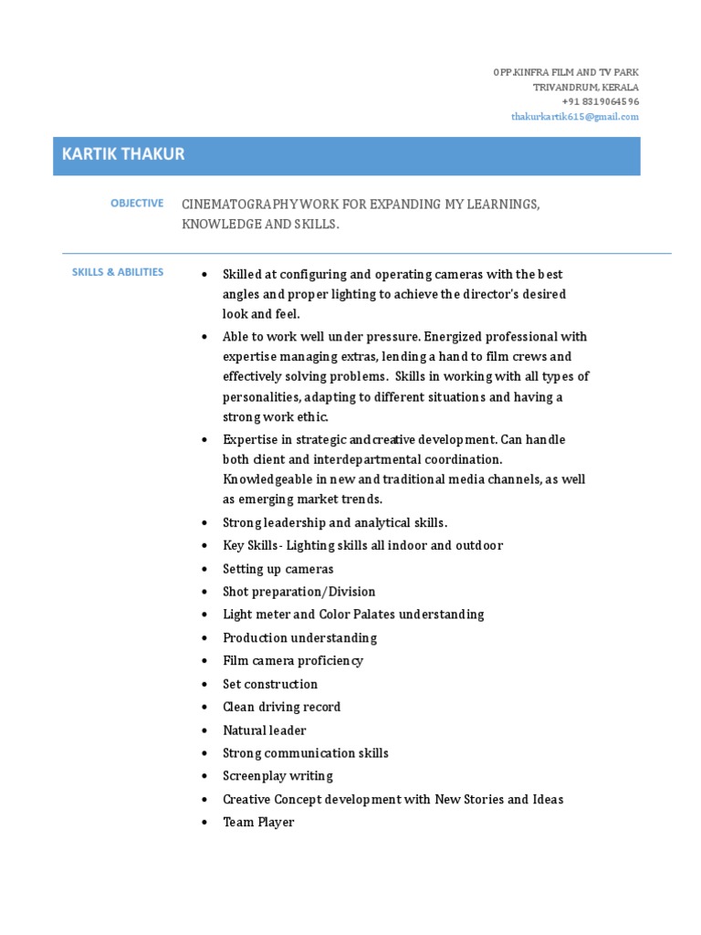 Kartik Thakur Final CV Aa | PDF | Cinematography | Leadership