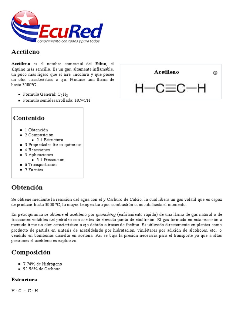 Acetileno - EcuRed PDF | PDF | Gases industriales | Elementos químicos