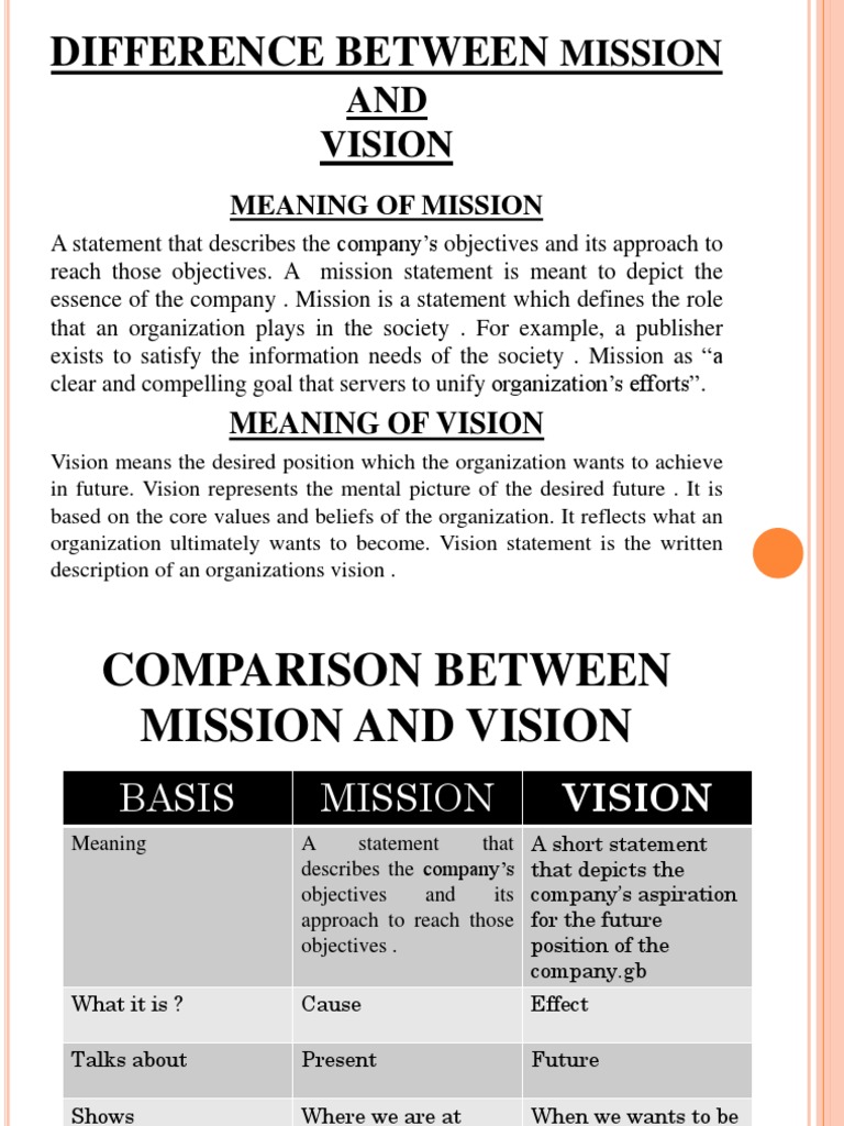 Difference Between: Mission AND Vision | PDF | Goal | Metaphysics