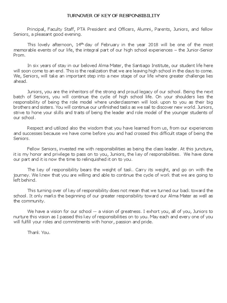 Turnover of Key of Responsibility | PDF