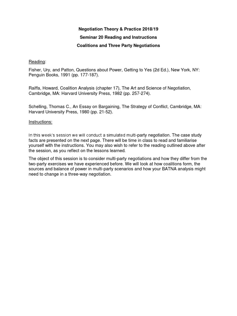 Seminar 20 Multi Party Negotiations | PDF | Negotiation | Business