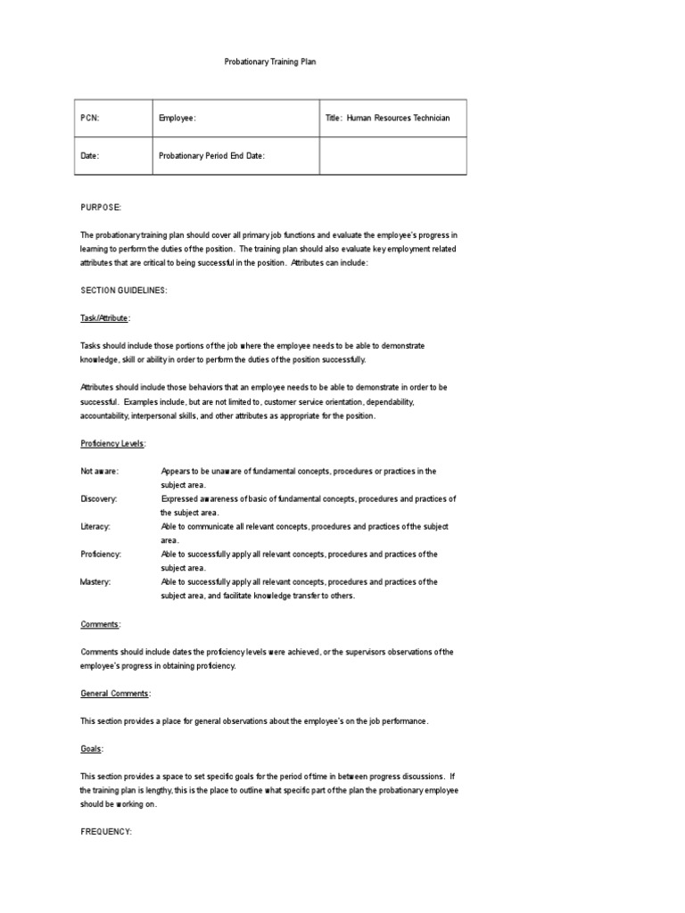 Probationary Training Plan Sample Word Template | PDF | Employment ...