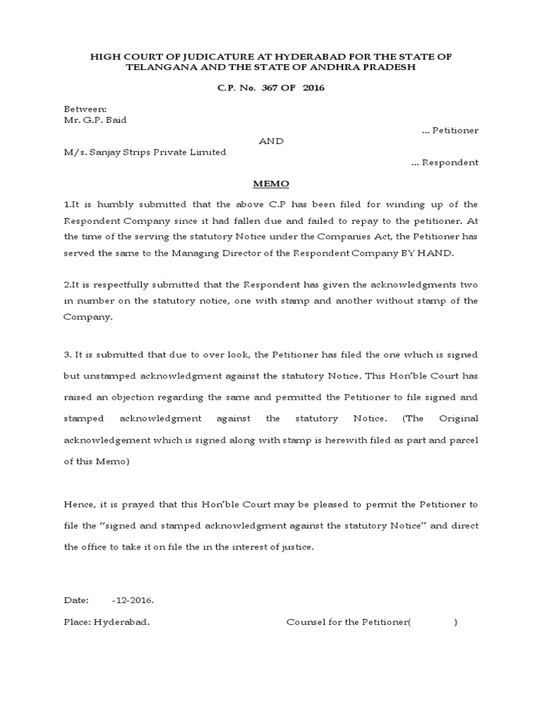 Winding Up Petition Against Sanjay Strips | PDF