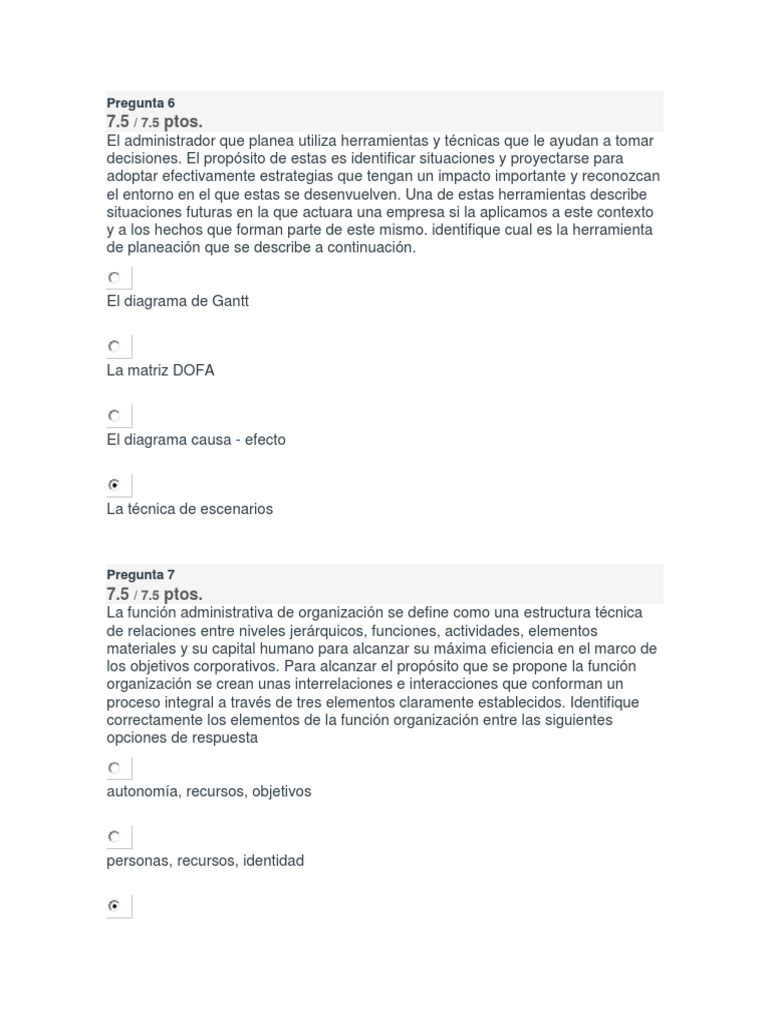 Quiz 1 Proceso Admin Parte 2 | PDF | Planificación | Business