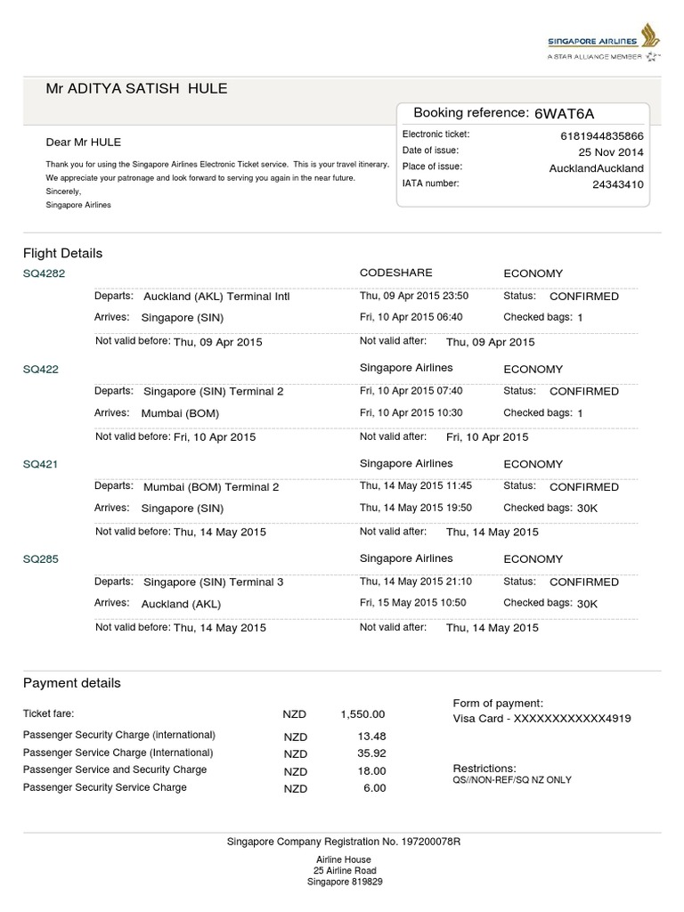 MR Aditya Satish Hule 6WAT6A: Booking Reference | PDF | Fee | Aviation