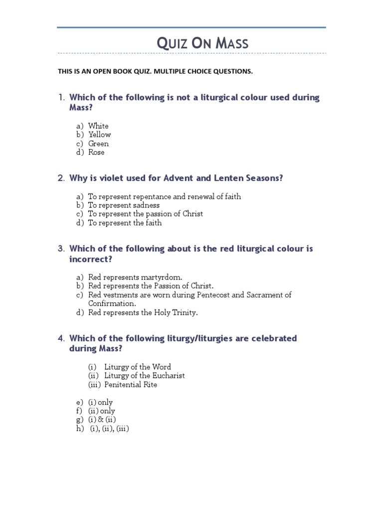 Quiz Mass | PDF | Mass (Liturgy) | Eucharist