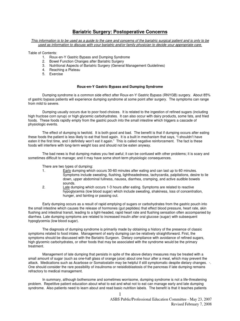 Bariatric Surgery: Postoperative Concerns: Roux-en-Y Gastric Bypass and ...