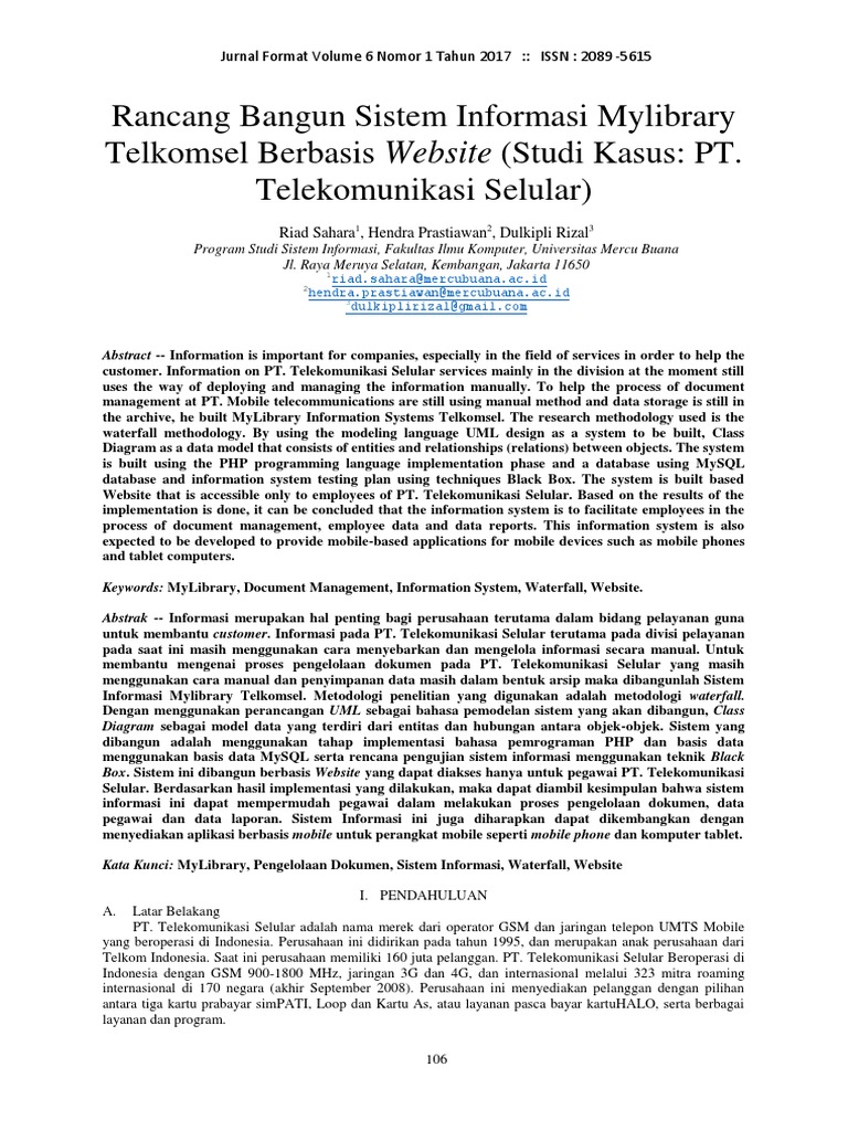 Design and Development of the Mylibrary Information System at PT Telekomunikasi Selular Based on ...