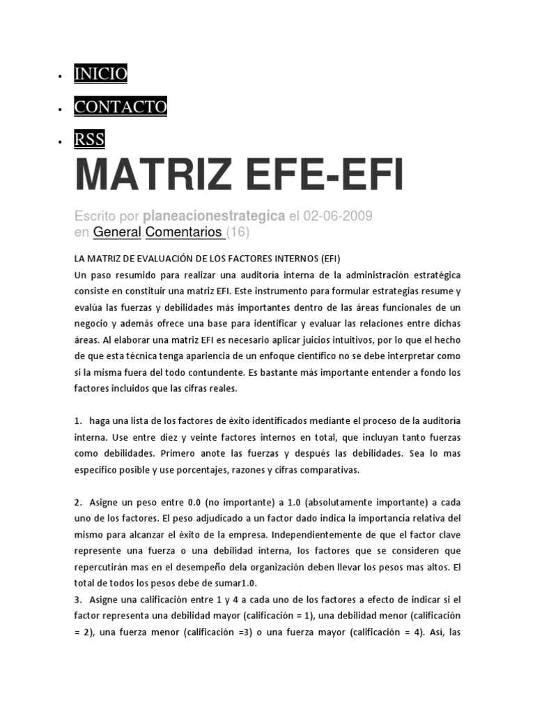 Matriz Efe y Efi | PDF | Matriz (Matemáticas) | Economias