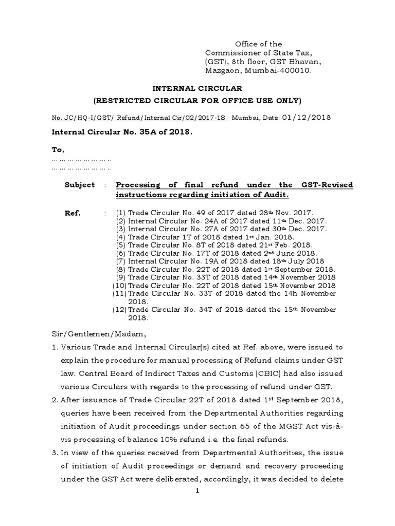 Internal Circular (Restricted Circular For Office Use Only) | PDF ...