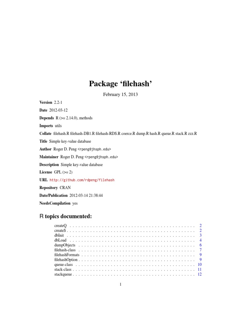 Package Filehash': R Topics Documented | Download Free PDF | Queue (Abstract Data Type) | Databases