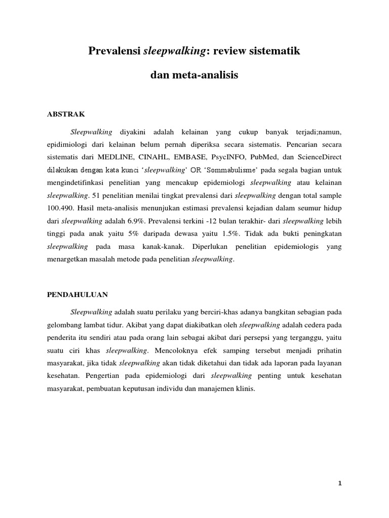 Prevalensi Sleepwalking - Review Sistematik Dan Meta-Analisis | PDF