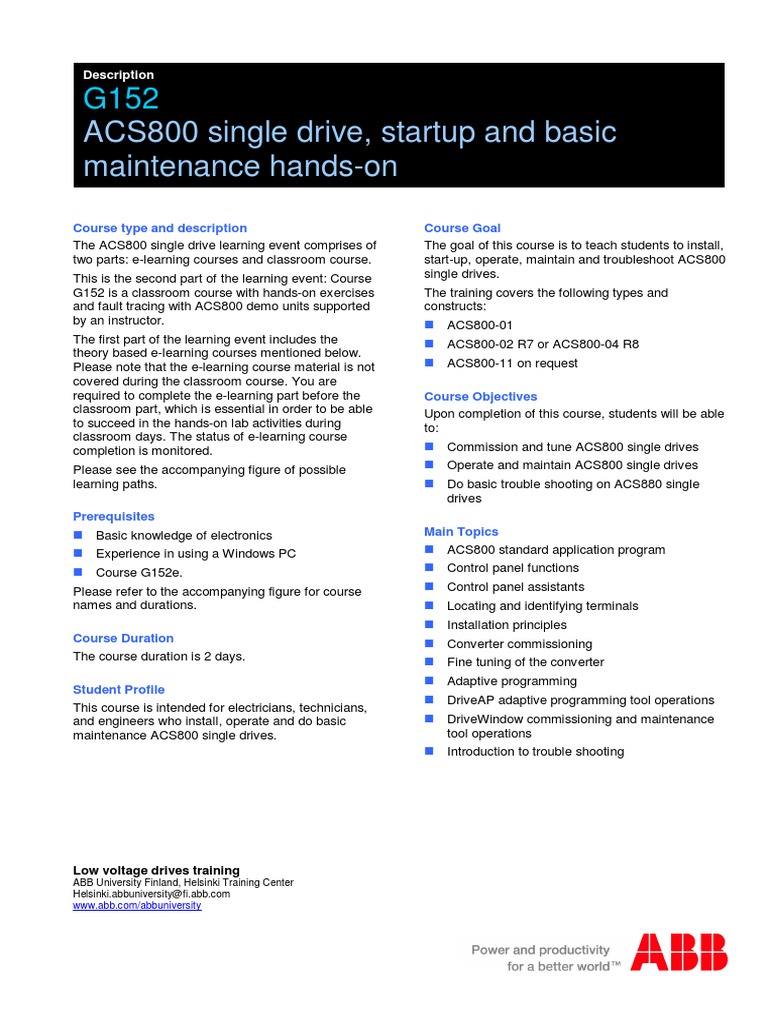 ACS800 Single Drive, Startup and Basic Maintenance Hands-On: Description | PDF | Educational ...
