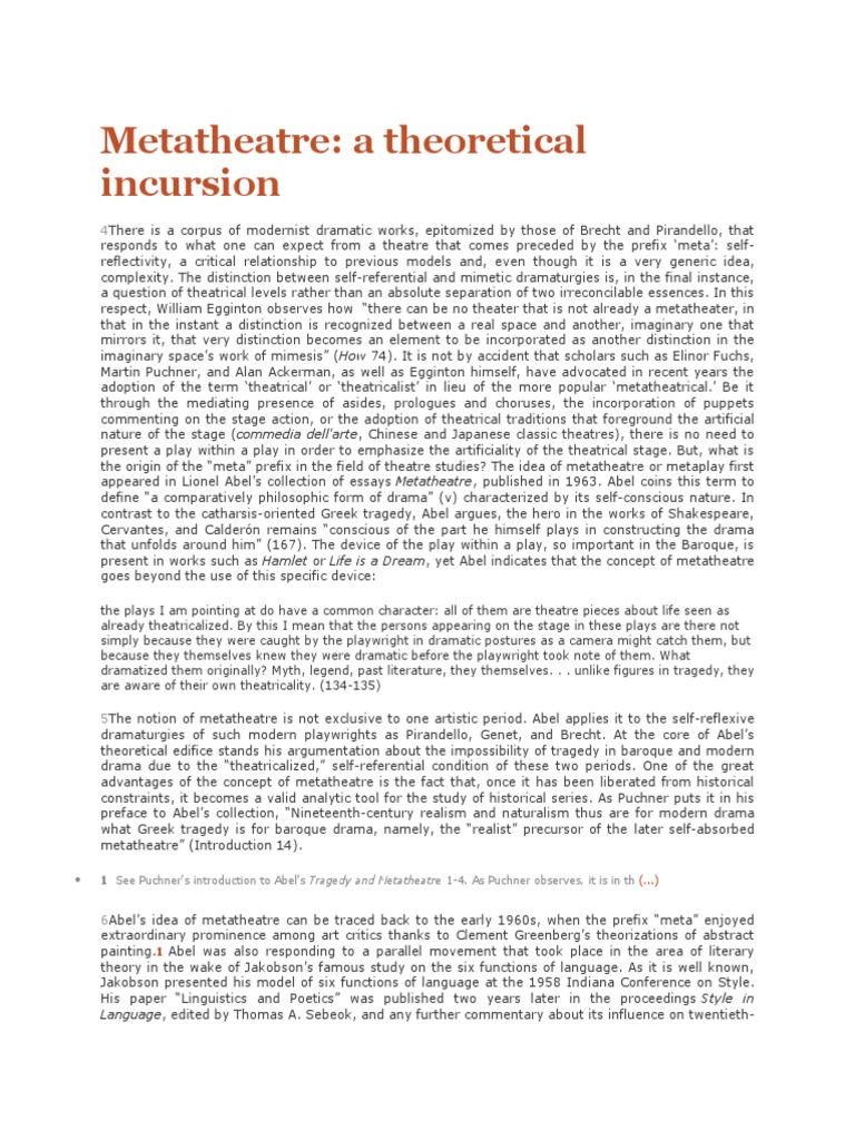 Metatheatre: A Theoretical Incursion | PDF | Theatre | Linguistics