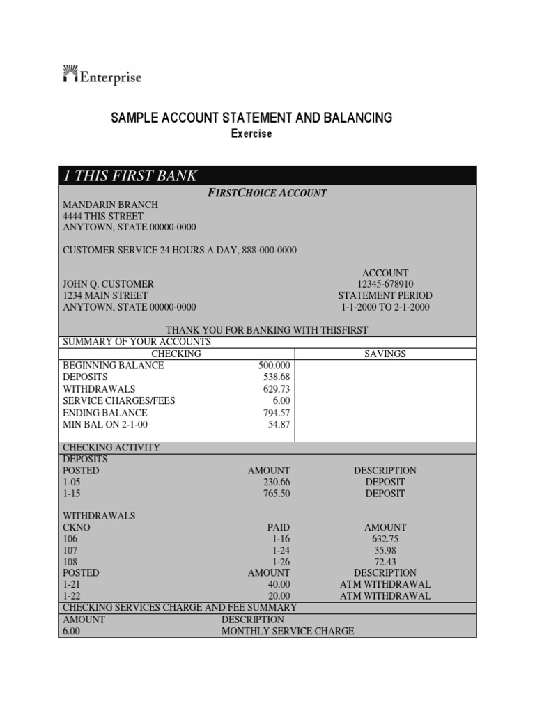 1 This First Bank: Sample Account Statement and Balancing | PDF ...
