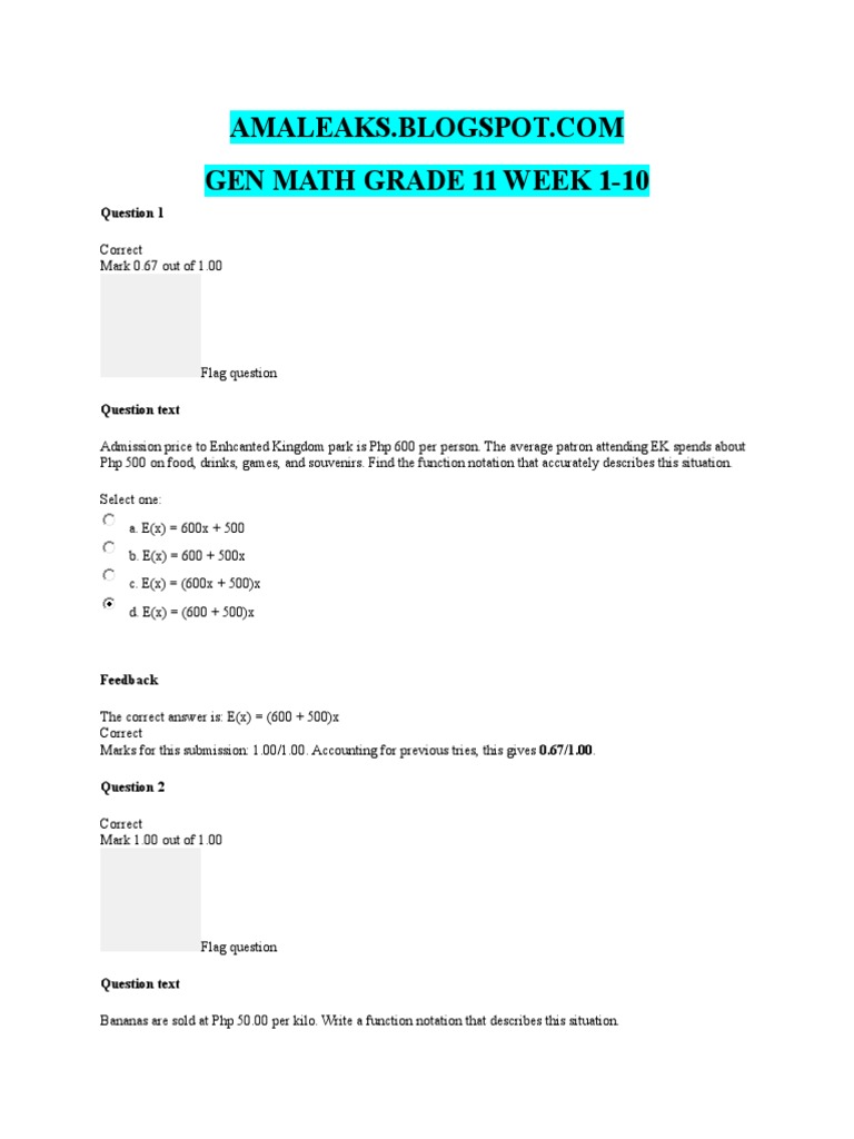 (Amaleaks - Blogspot.com) Genmath Week 1-10 | PDF | Fahrenheit | Mortgage Loan