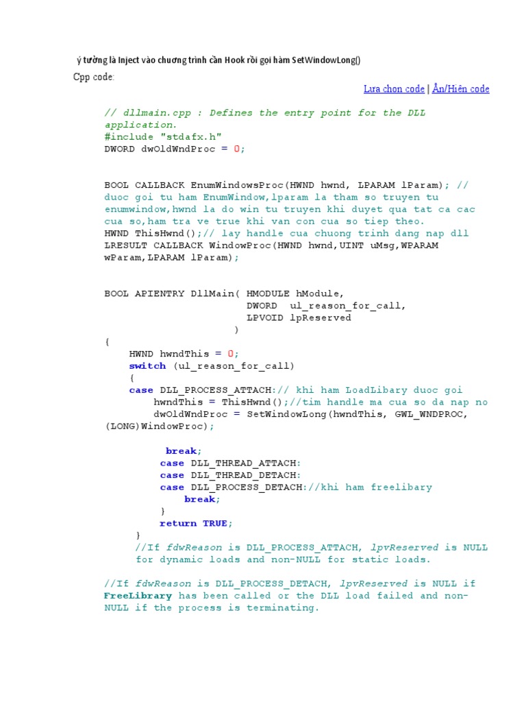 Dllmain - CPP: Defines The Entry Point For The DLL Application | PDF | Microsoft | Proprietary ...