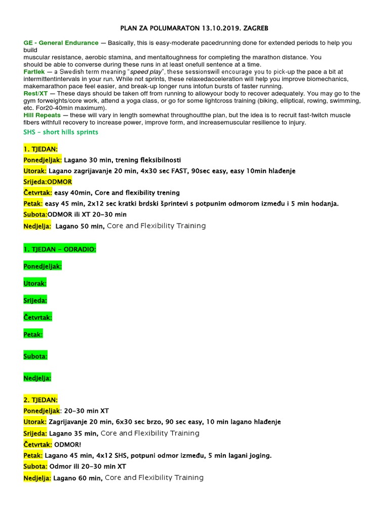 Maraton - Plan Treninga 4 Mjeseca | PDF | Flexibility (Anatomy) | Dance Science