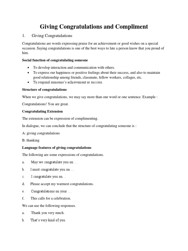 Giving Congratulations and Compliment | PDF | Adjective | Linguistics