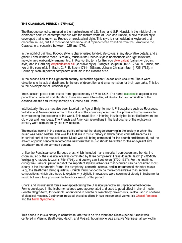 Music History (Classical Period) | PDF | Classical Period (Music ...