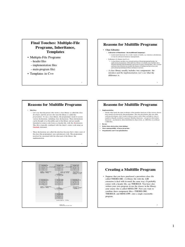 Final Touches: Multiple-File Programs, Inheritance, Templates Reasons ...