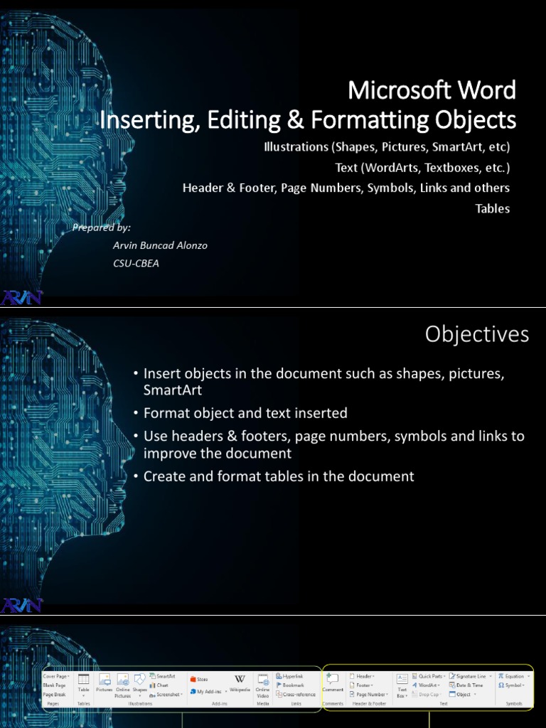Lesson 4 - MS Word Inserting, Editing, Formatting Objects | PDF | Hyperlink | Software