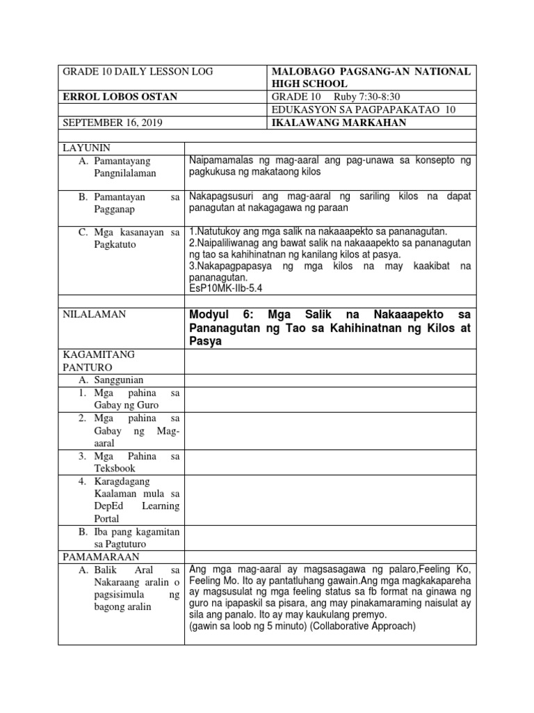 Grade 10 Daily Lesson Log3 | PDF