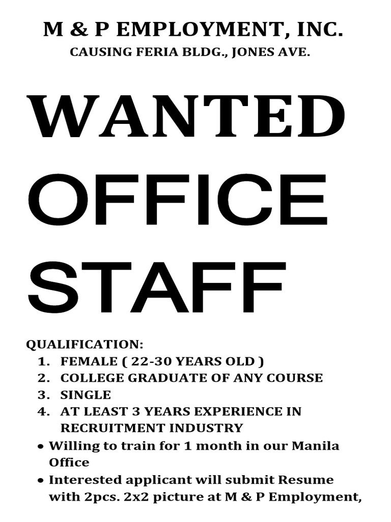 Posting For Wanted Office Staff | PDF | Labour | Business