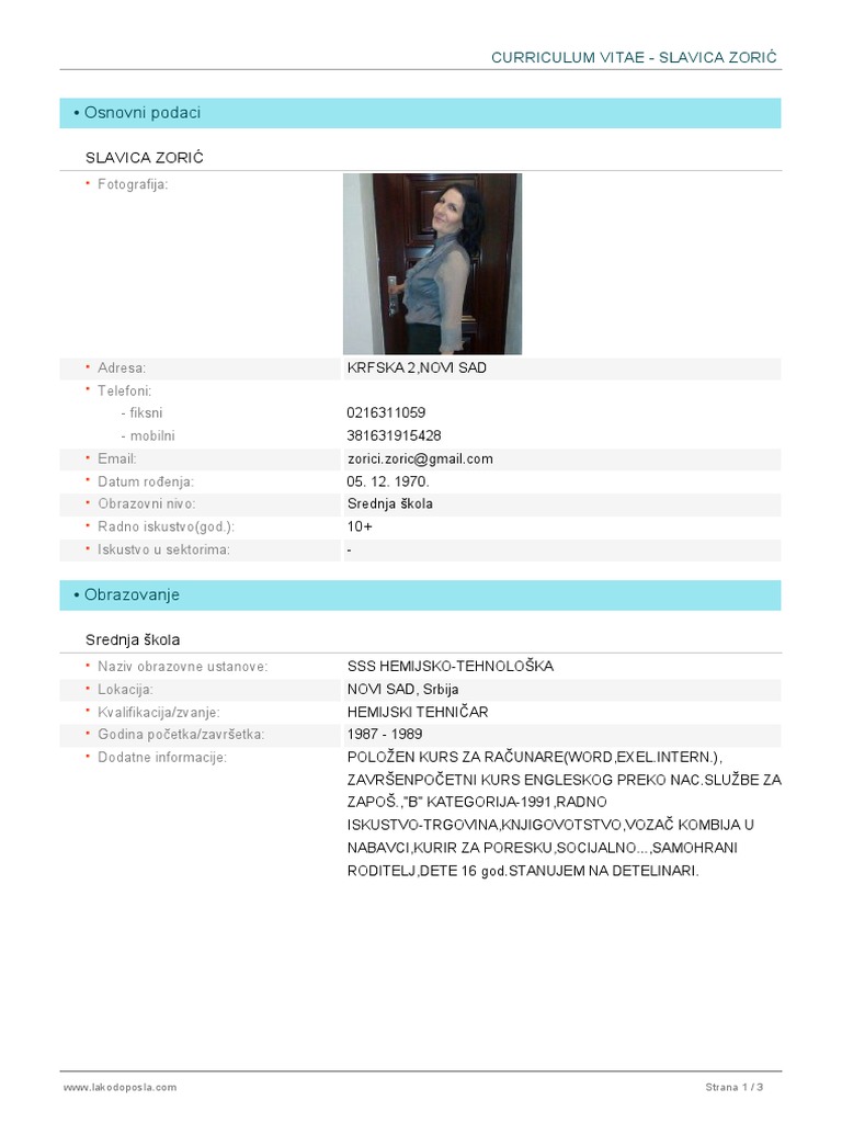 Cv-Slavica Zoric | PDF