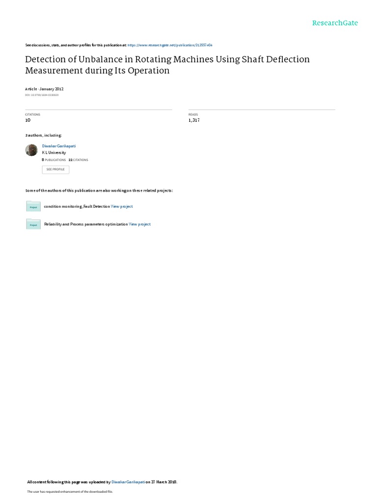Detection of Unbalance in Rotating Machines Using PDF | PDF | Bearing (Mechanical) | Electric Motor