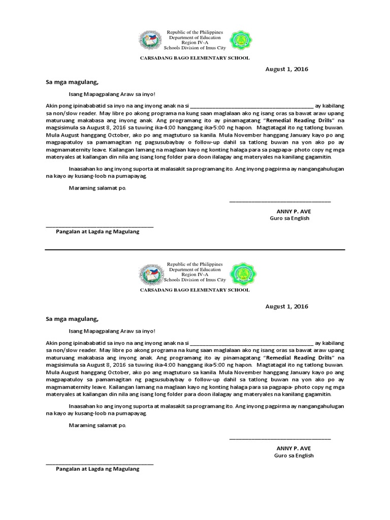 Sulat para S Magulang | PDF