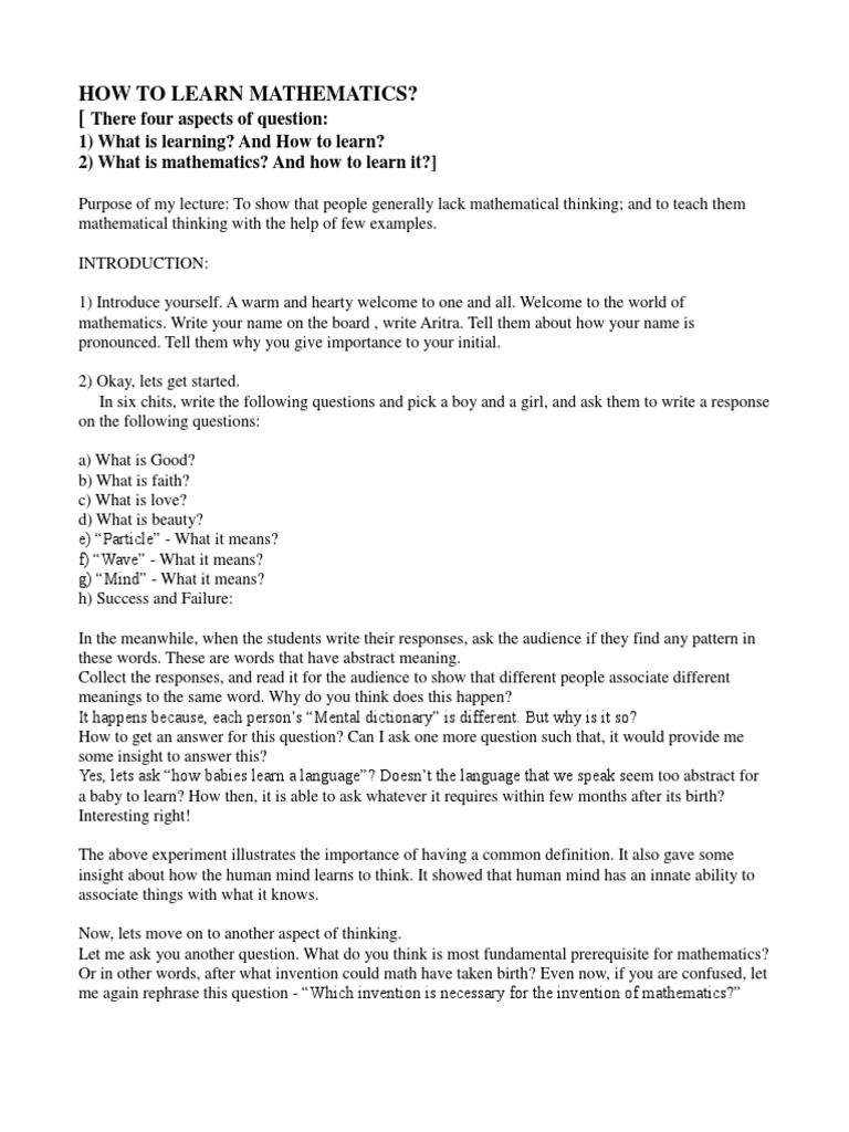 How To Learn Mathematics? ( | PDF | Extraterrestrial Life | Teaching Mathematics