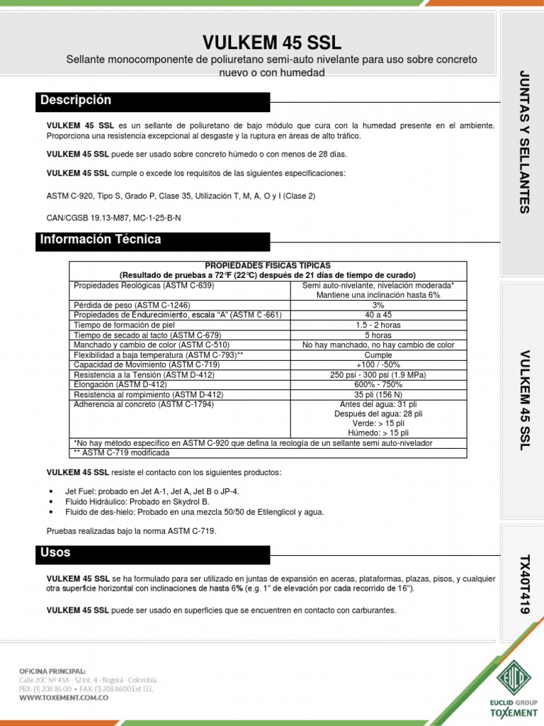 Vulkem 45 SSL | PDF | Hormigón | Aluminio