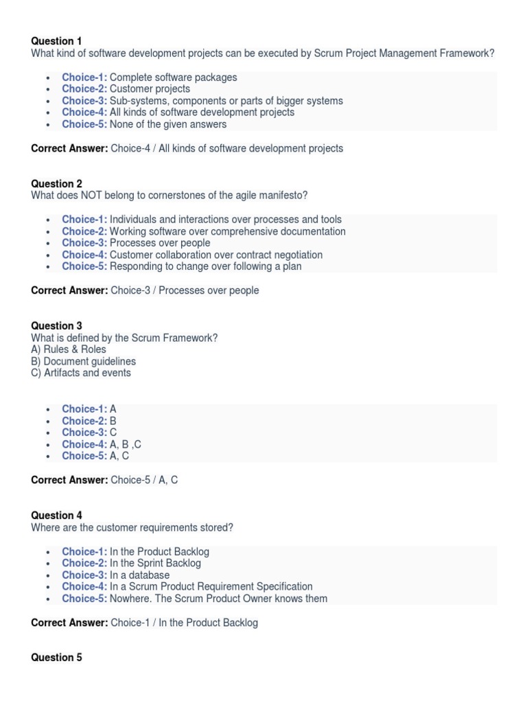 Example Scrum Certification Test Questions | PDF | Scrum (Software ...